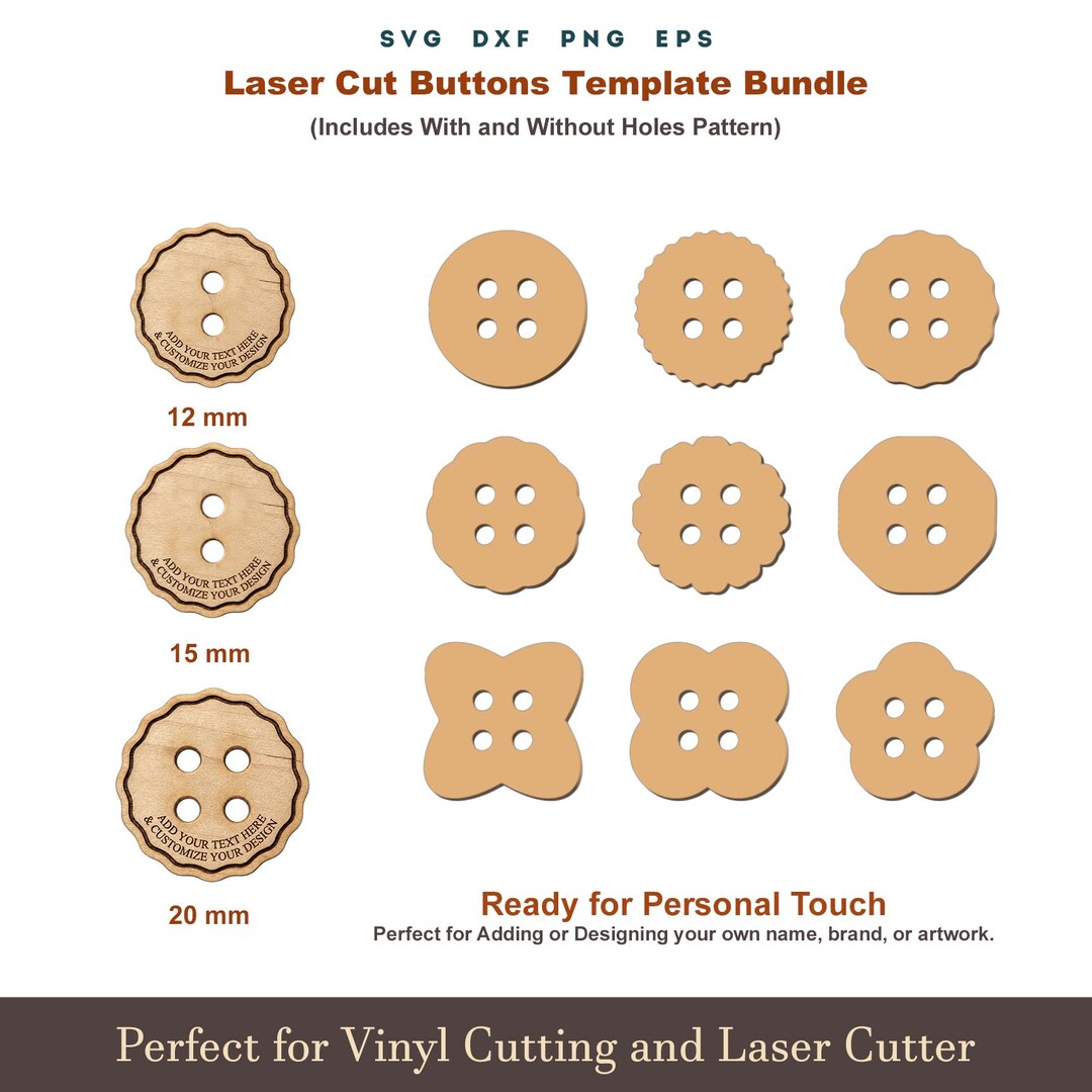 Buttons SVG Template for Laser Cutting, 9 Style Wooden Button Patterns ...