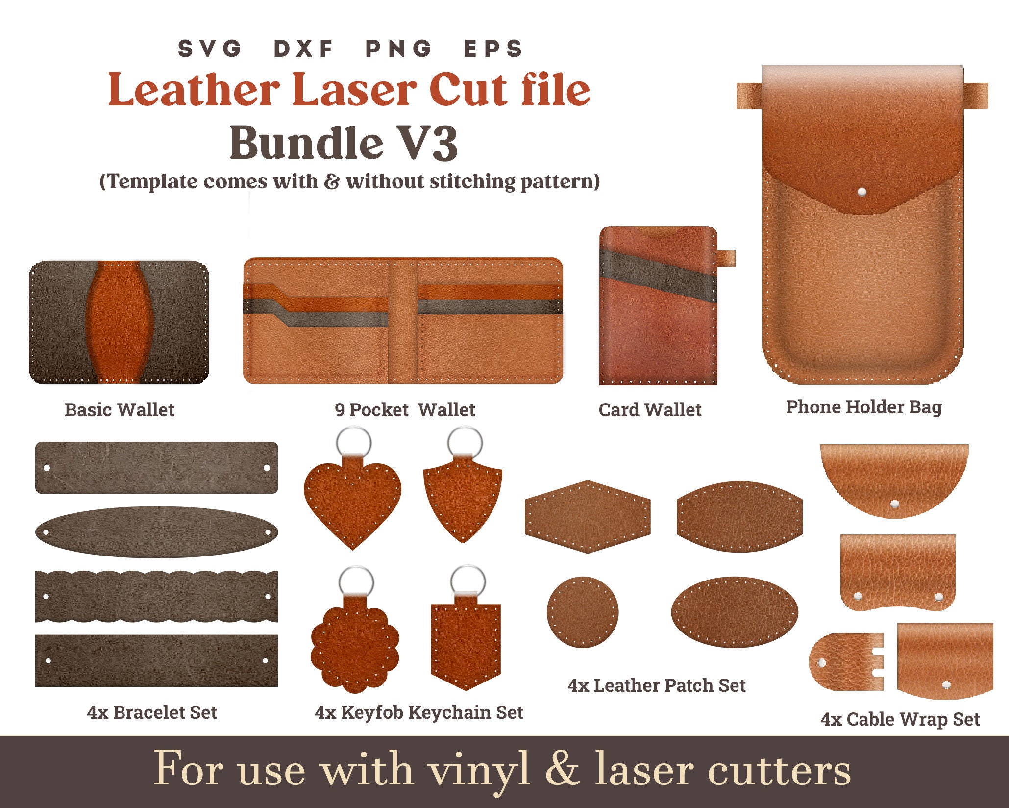 Leather Laser Svg Cut File Pattern Bundle Leather Keychain - Etsy UK