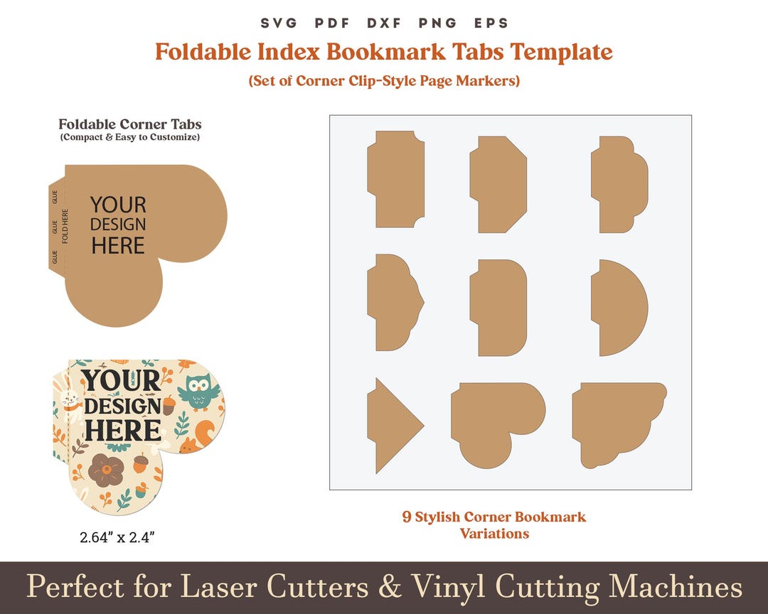 Index Bookmark SVG, Foldable Index Bookmark Tabs Svg Pdf Template, DIY ...