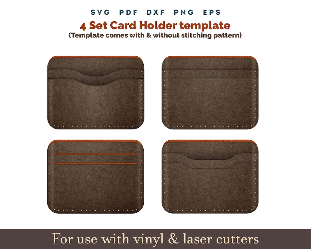 Leather Card Holder SVG PDF Template, Minimalist Simple 4 Set Pocket ...