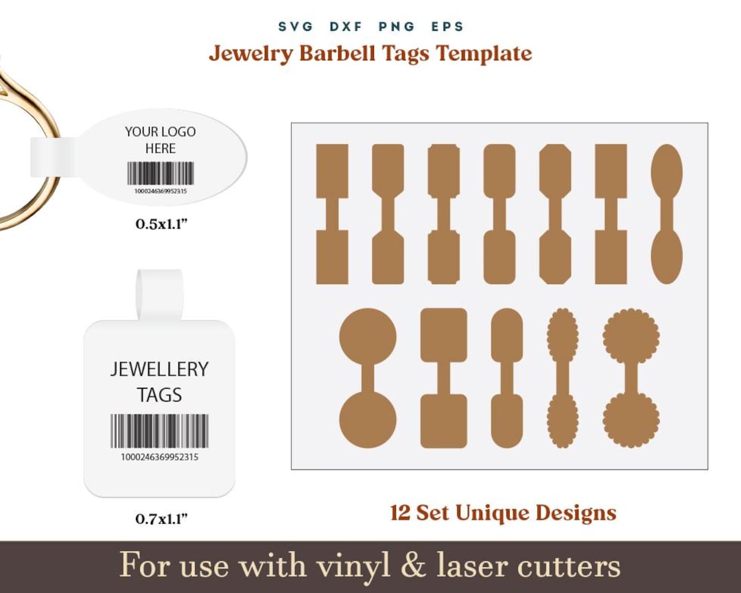 Barbell Jewelry Tags Template Svg, Fold Over Cable Labels Svg, Jewelry ...