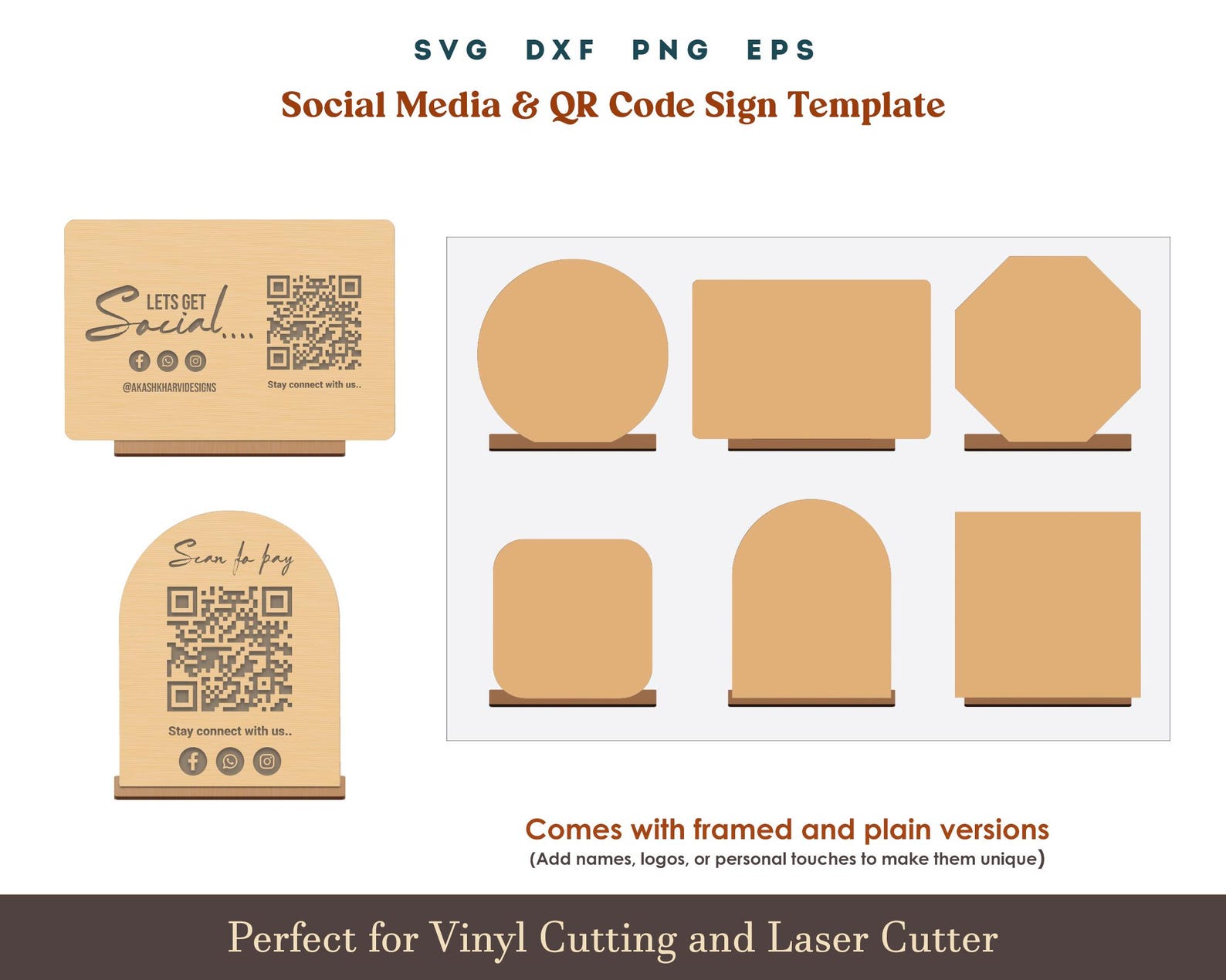 Scan to Pay Sign SVG Bundle, Social Media QR Code Display Stand ...
