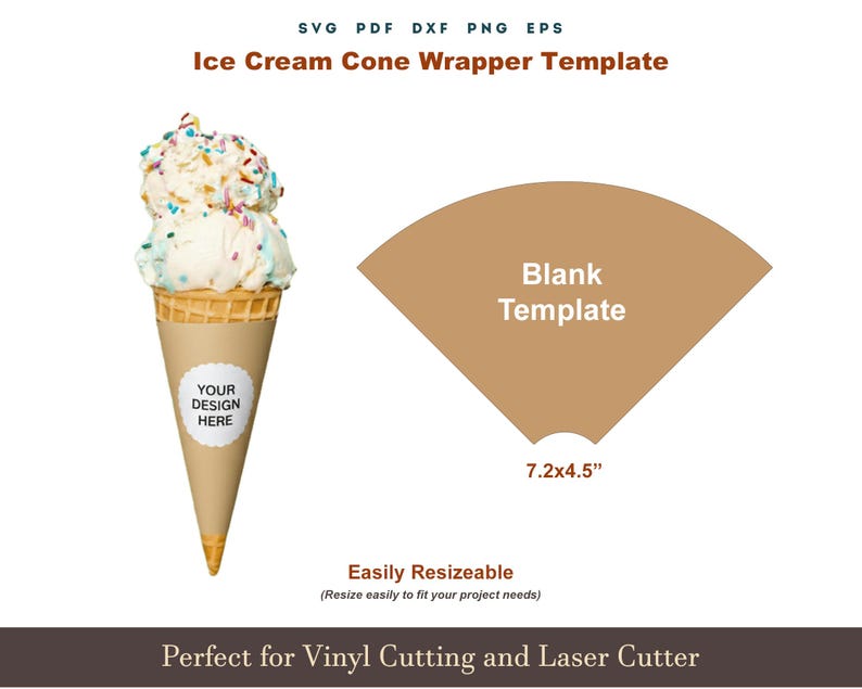 Ice Cream Cone Wrapper Template SVG, 6 Set Blank Ice Cream Wraps PDF ...