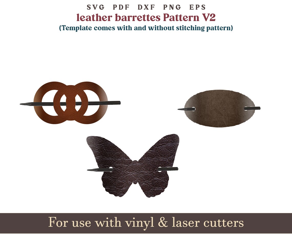 Leather Hair Barrette SVG PDF Pattern, Leather Hair Clip Leather ...