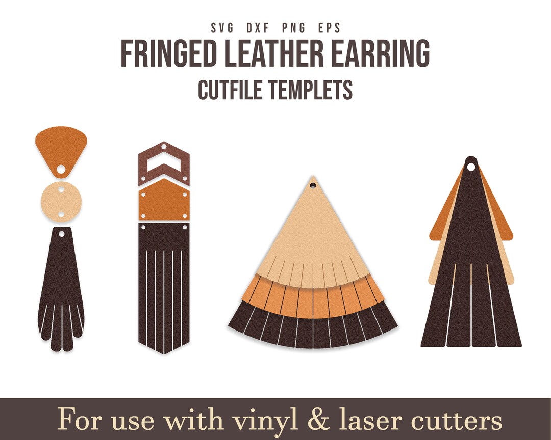 Leather Earrings SVG Laser Cut File Template, Fringe Leather Laser ...