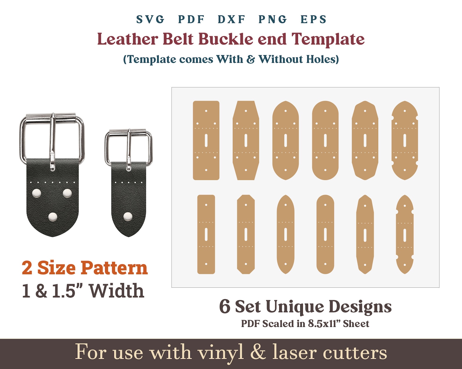 Leather Belt SVG PDF Pattern Svg 6 Designs, Belt Buckle End Template ...