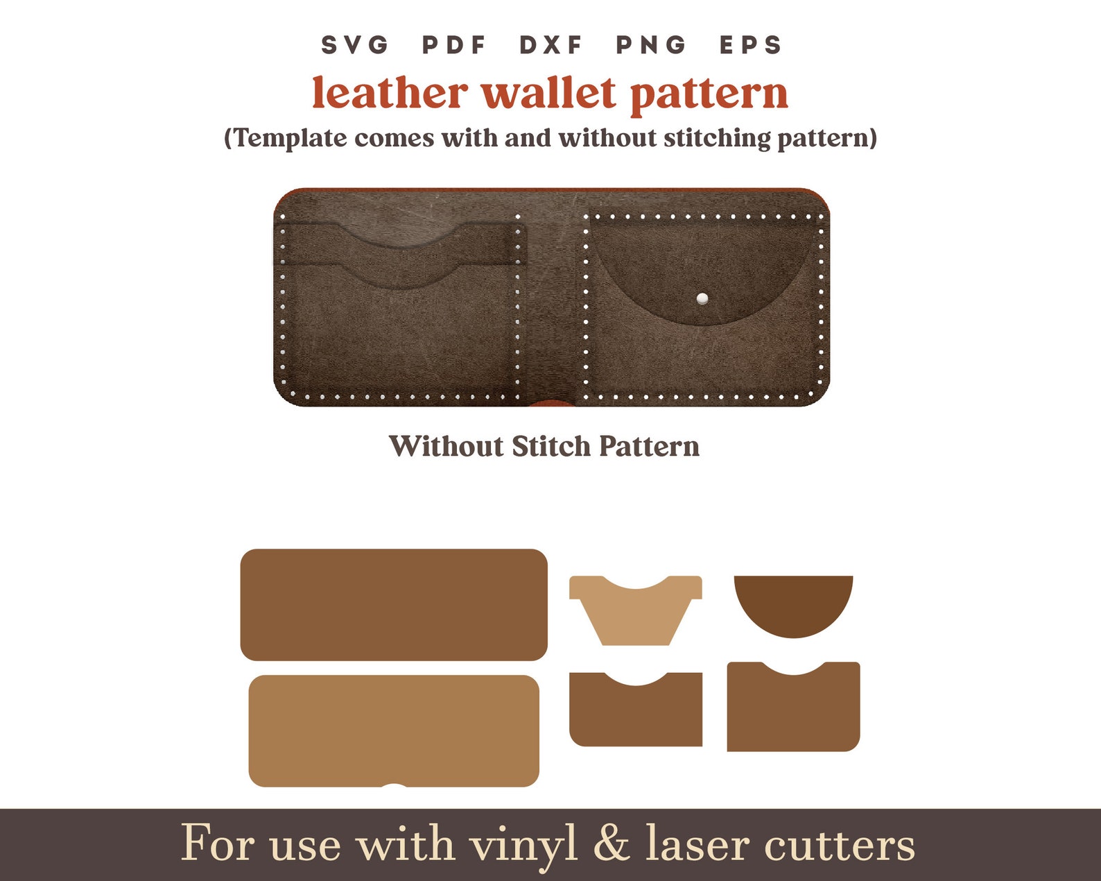 Leather Wallet Cut File Template SVG 4 Pocket Bifold PDF Wallet Pattern ...