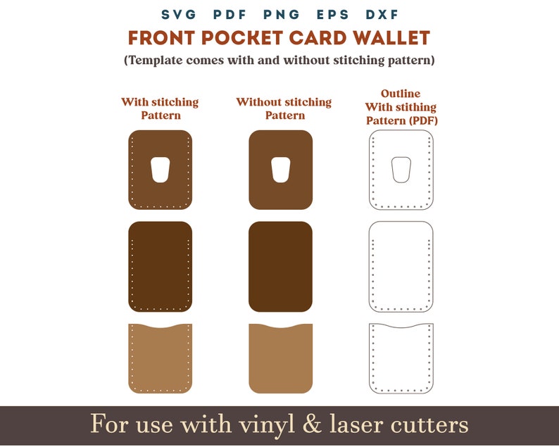Leather Front Pocket Card Wallet Svg Template PDF Leather - Etsy