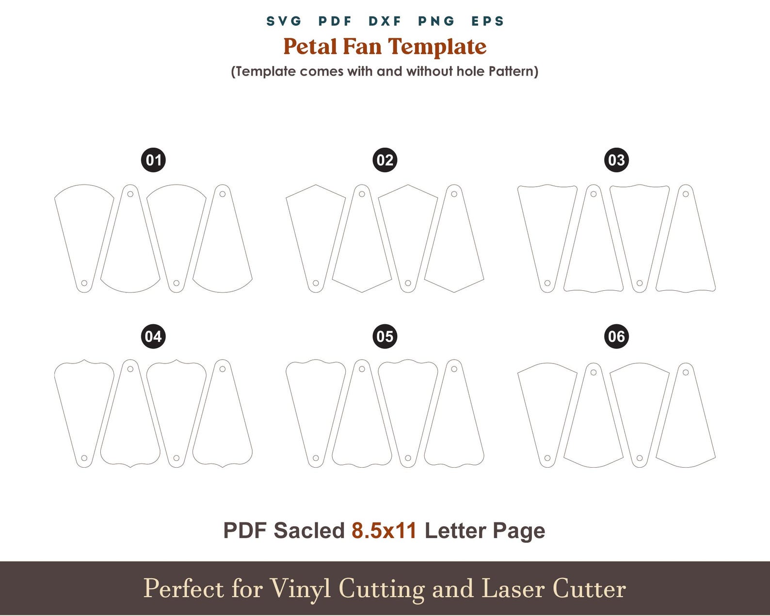 Petal Fan Template Svg, 6 Set Church Wedding Program Fan PDF Pattern ...