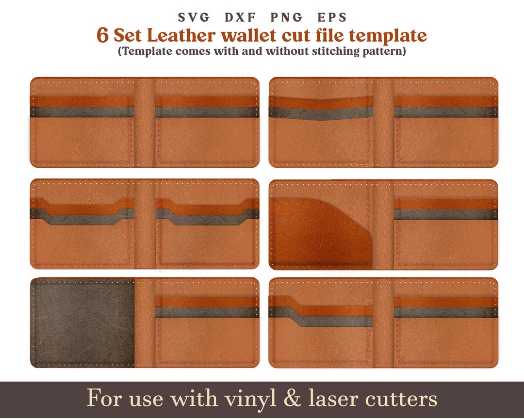 Leather Laser Cut Wallets Svg, 9 Pocket Bifold 6 Set Wallet Svg Pattern ...