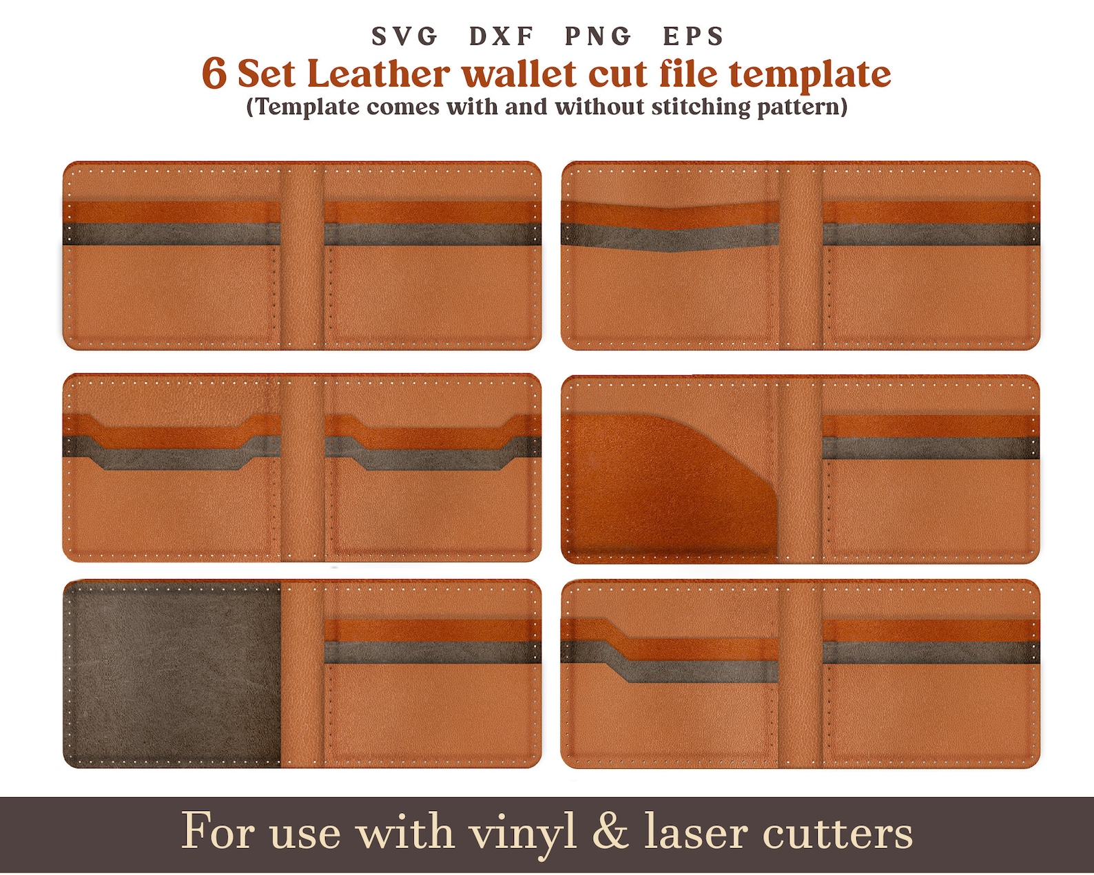 Leather Laser Cut Wallets Svg 9 Pocket Bifold 6 Set Wallet - Etsy