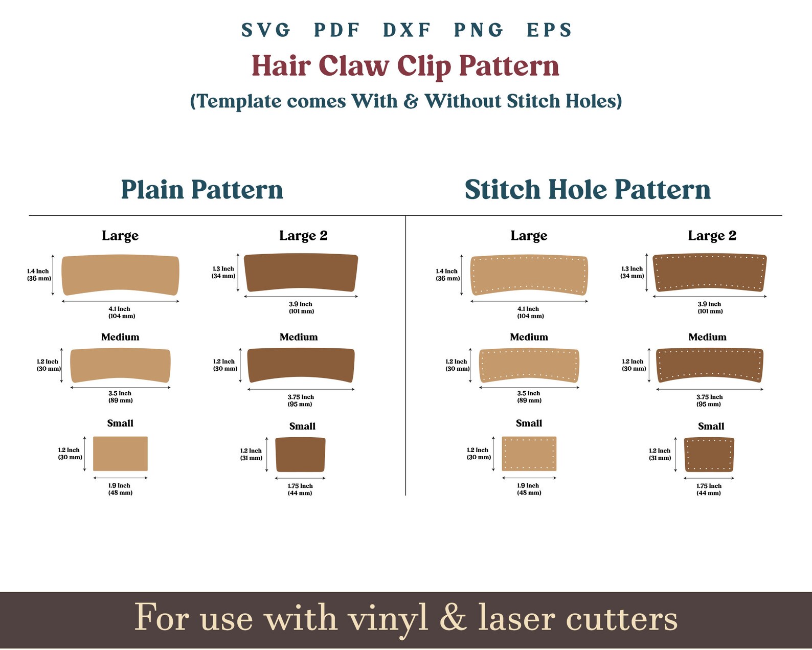 Hair Claw Clip Template SVG, Hair Clip PDF Engraved Laser Cut File ...