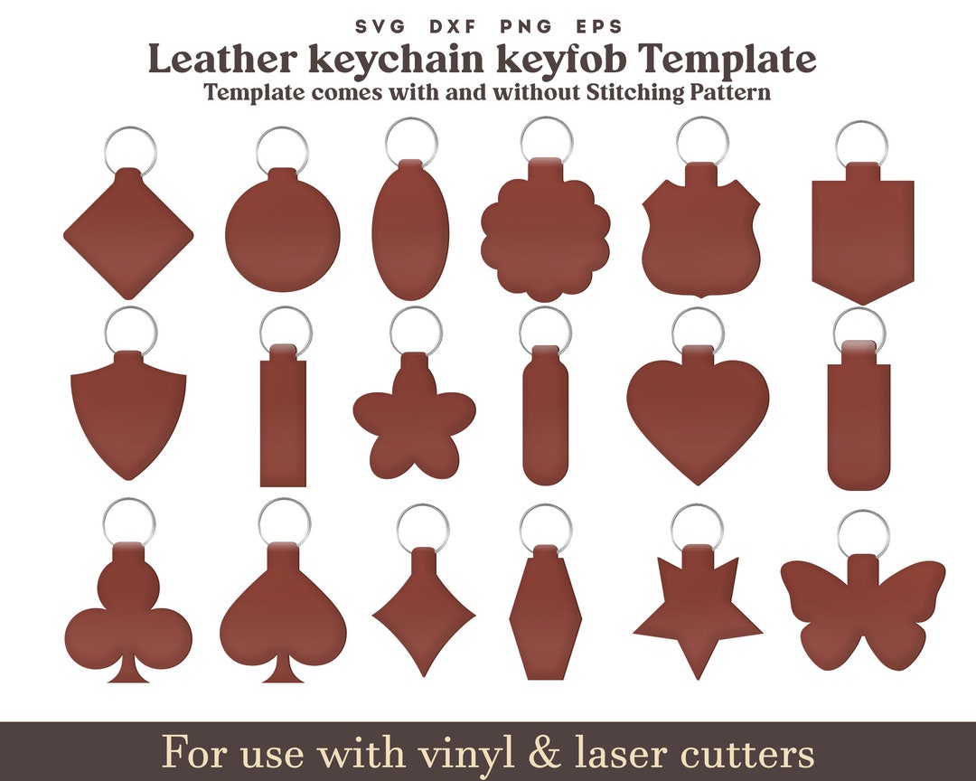 Leather Keychain Key Fob Template SVG Bundle, Keychain SVG, 18 Set ...