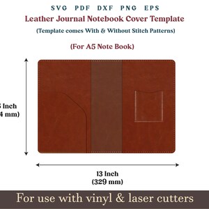 Leather Journal Cover Template SVG, A5 Leather Notebook Cover PDF ...
