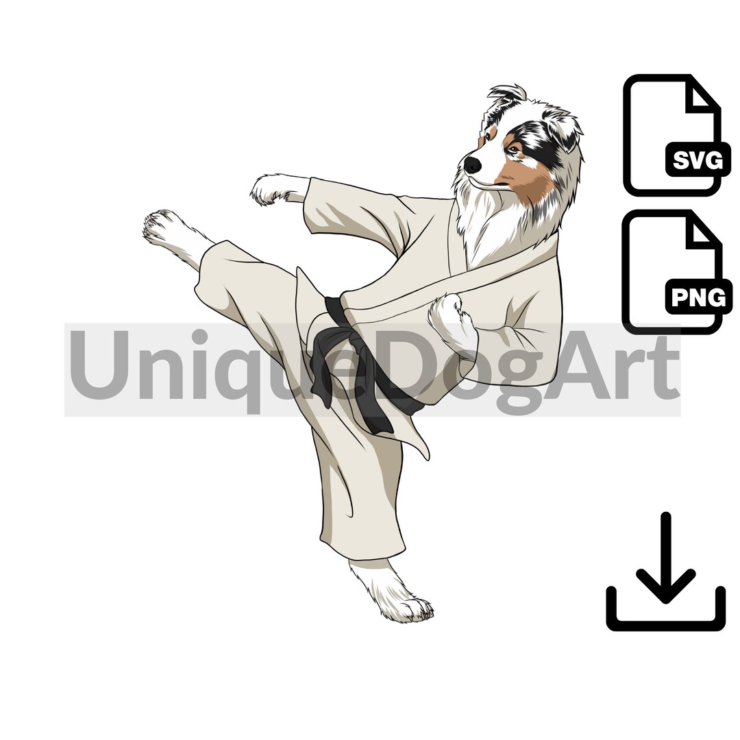 Funny Karate Australian Shepherd PNG Clipart Printable Dog Art Digital ...