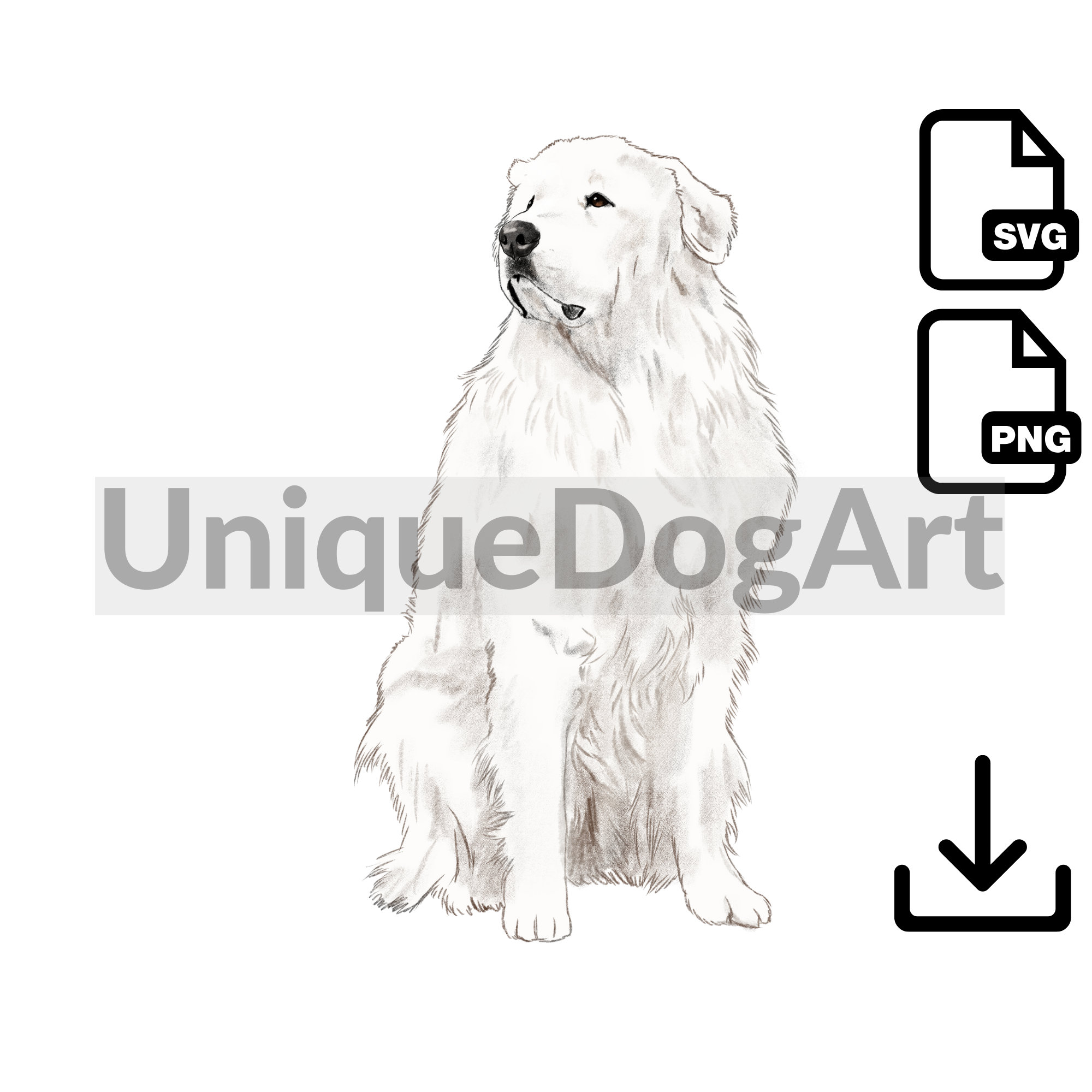 Sitting Great Pyrenees PNG Clipart Printable Unique Dog Art Digital ...