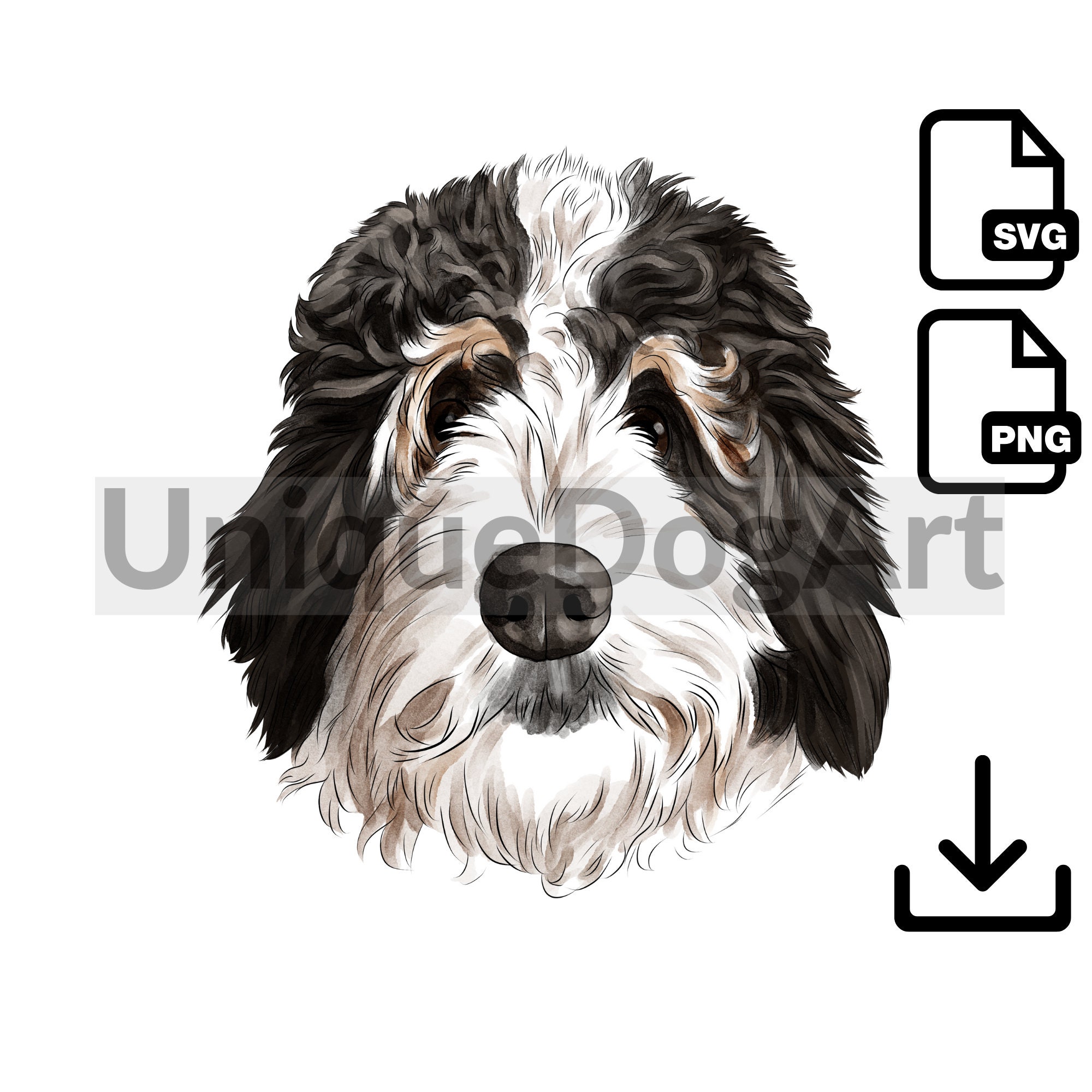 Unique Watercolor Bernedoodle PNG Clipart Printable Dog Art Digital ...