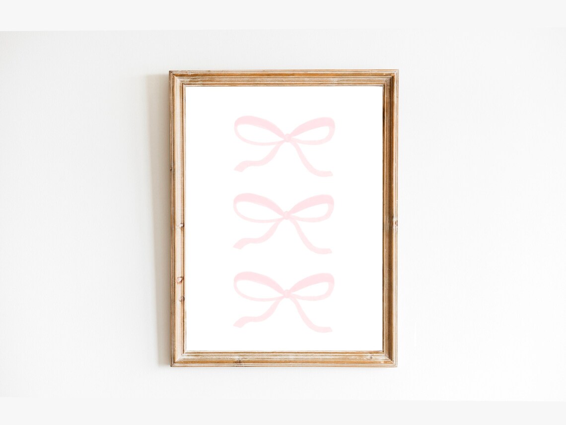 Pink Bow Wall Art Digital Download Print,watercolor Art Print, Pink ...