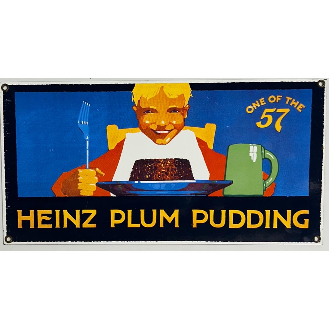 Vintage Heinz 57 Plum Pudding Heavy Enamel Porcelain Sign 14” X 8.5” - Etsy