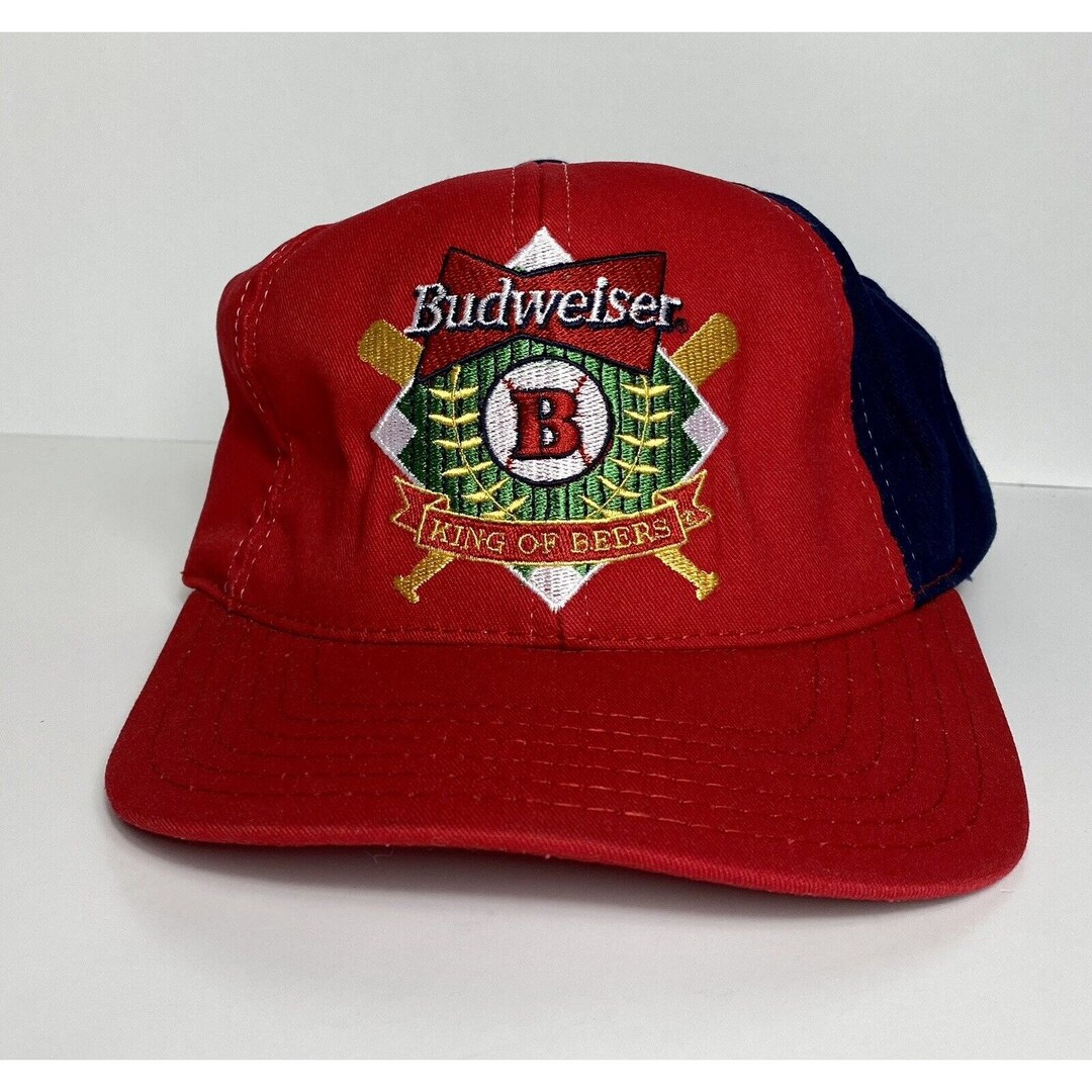 VINTAGE Budweiser Baseball Cap Red Blue Two Tone Double Embroidery Logo ...