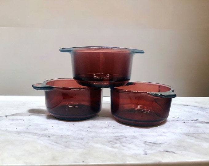 Set of 3 Cranberry Pyrex Glass Bowls With 2 Handles -mexico - Etsy