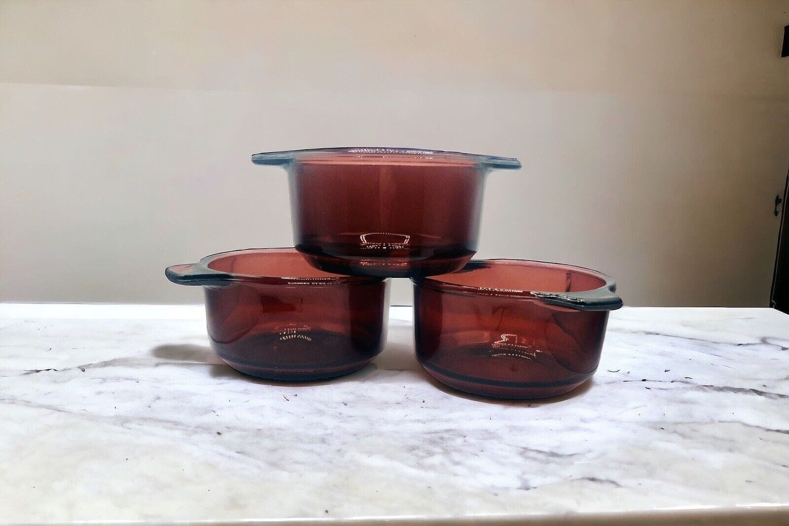 Set of 3 Cranberry Pyrex Glass Bowls With 2 Handles -mexico - Etsy