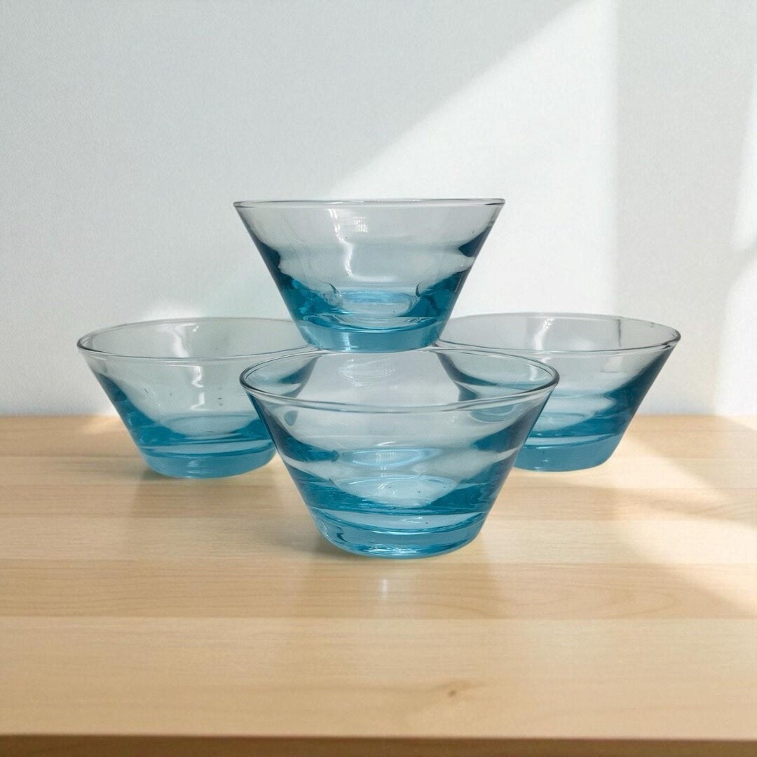 Libbey Aqua Saturn Rippled Bowl by Frieda – Vintage Glassware-set of 4 ...
