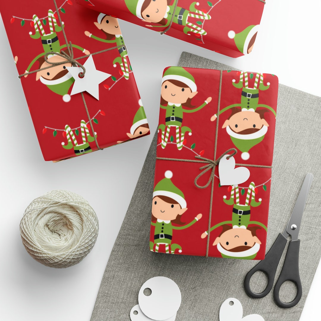 Elf Gift Wrap Elf Wrapping Paper Colorful Christmas Present - Etsy