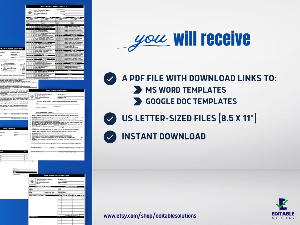 HVAC Contract Template Bundle, HVAC Forms & Invoice, Maintenance ...
