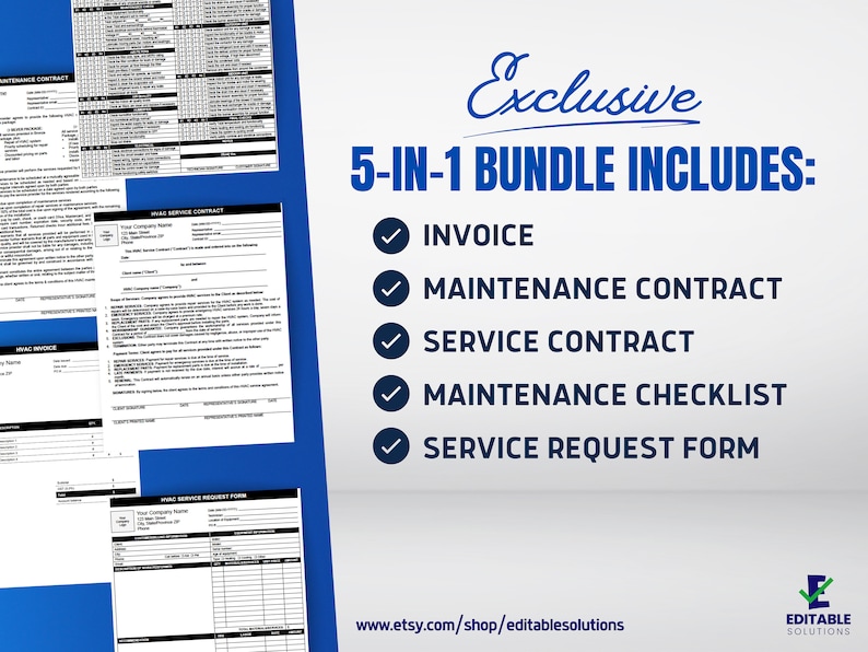 HVAC Contract Template Bundle, HVAC Forms & Invoice, Maintenance ...