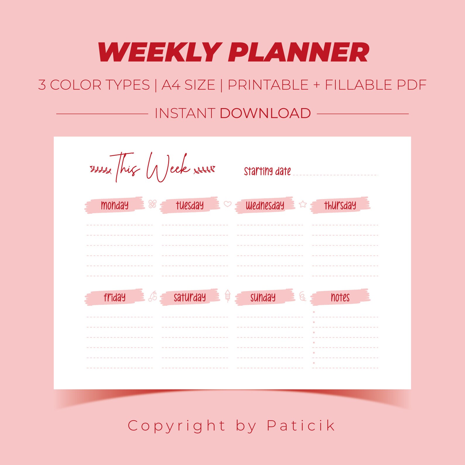 3 Color Types Digital Weekly Planner Printable Planner Daily - Etsy