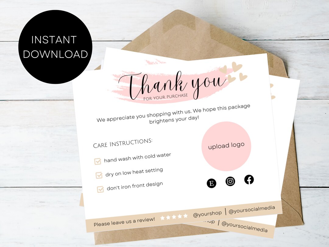 T-shirt Business Thank You Card Template Editable Printable Package ...
