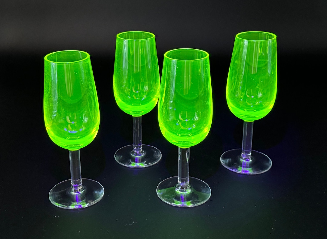 Set of 4 Old Uranium Glass Wine Glasses With Bonus - Vintage ...