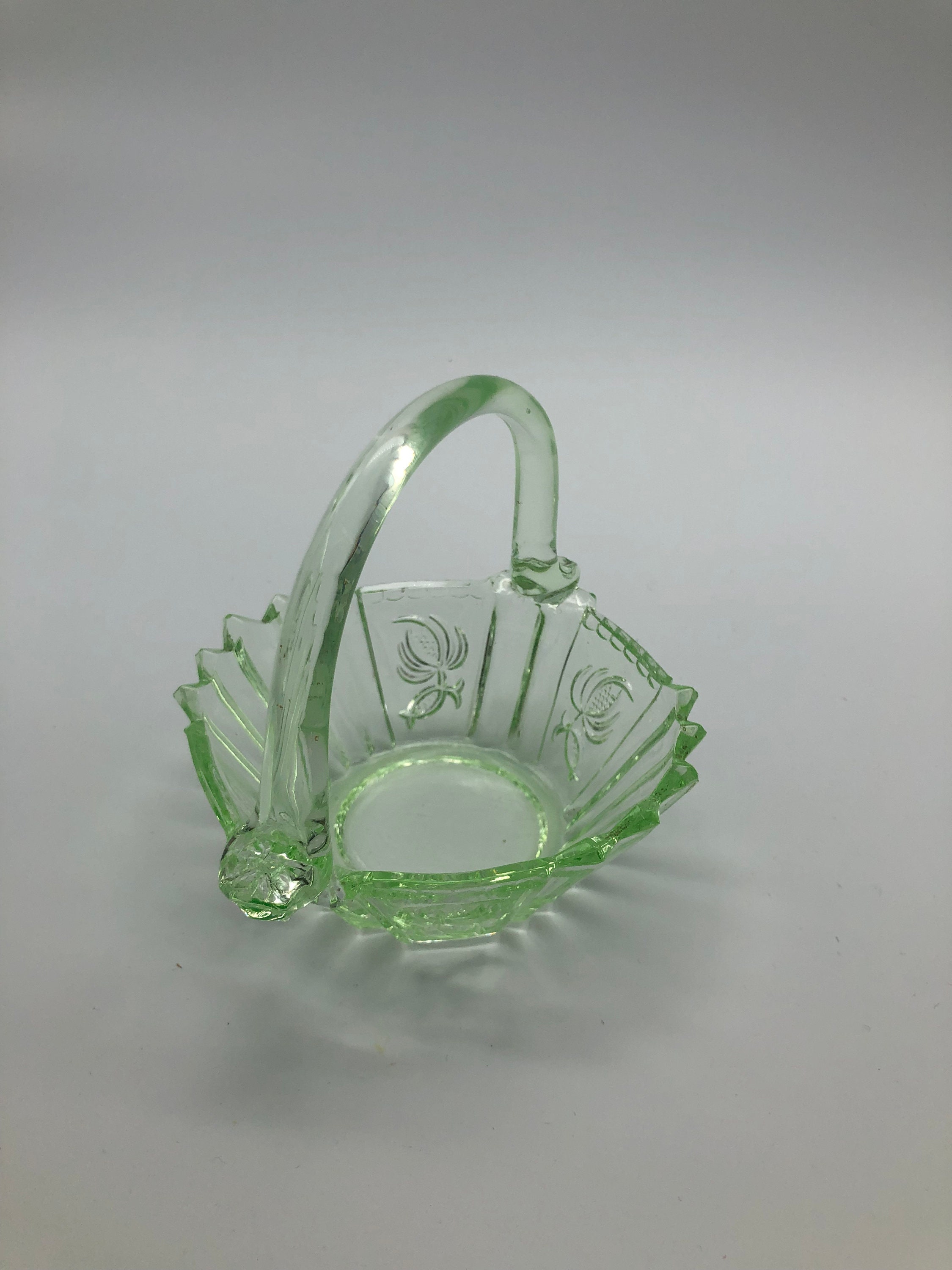 Old and Small Uranium Glass Basket Pressed - Etsy