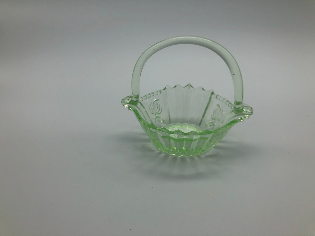 Old and Small Uranium Glass Basket Pressed - Etsy
