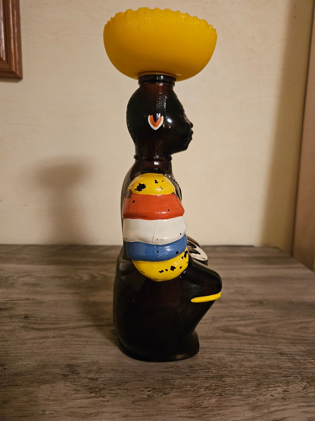 Oak Rum Limbo Drummer Bottle Yellow Sombrero Cap, Vintage Amber Glass ...