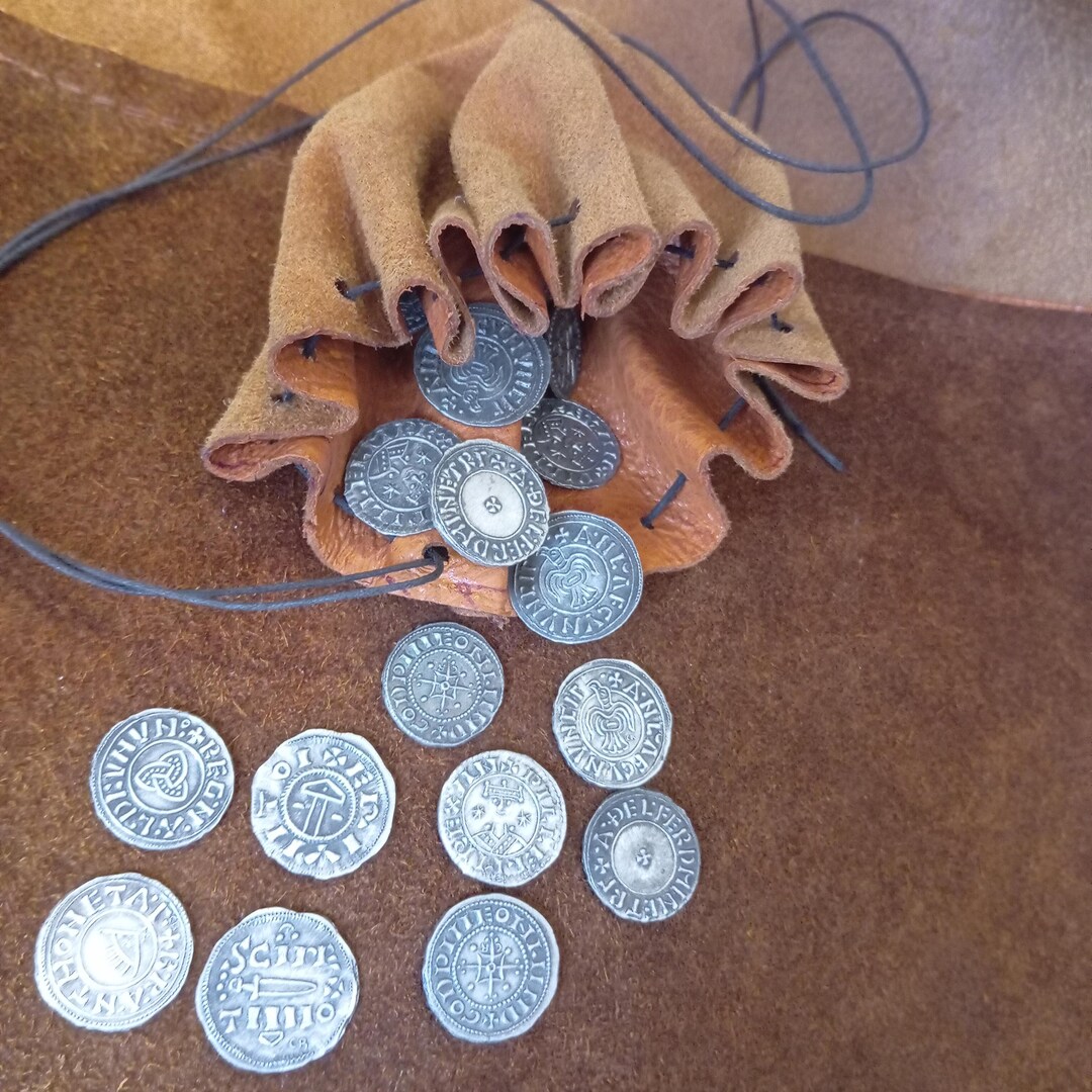 Leather Purse and 8 Viking Coins ANGLO-SAXON Penny Anlaf ...