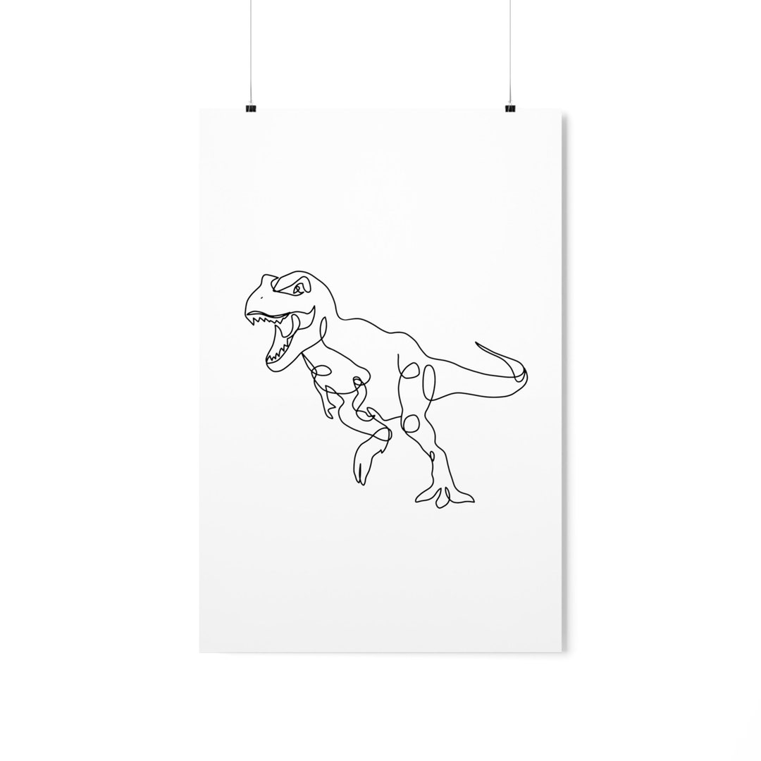 Minimalist One Line Drawing Line Art T-rex Dinosaur Poster for - Etsy