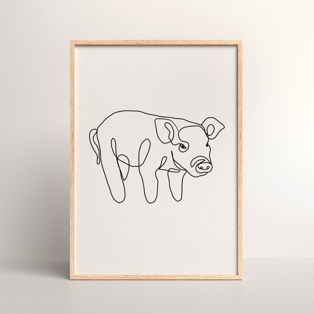 Minimalist One Line Drawing Line Art Pig Fine Wall Art Print - Etsy