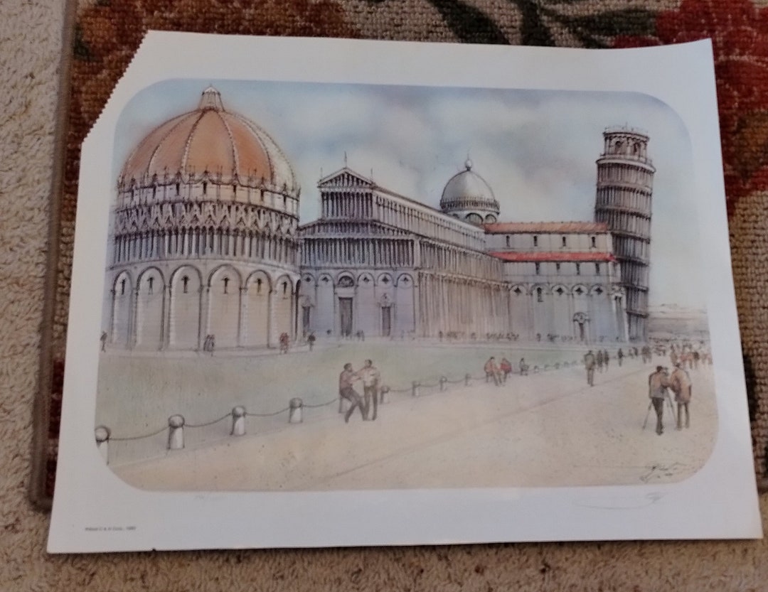 Leaning Tower OF PISA Italy Plazza Del Duomo Lithograph Water Color ...