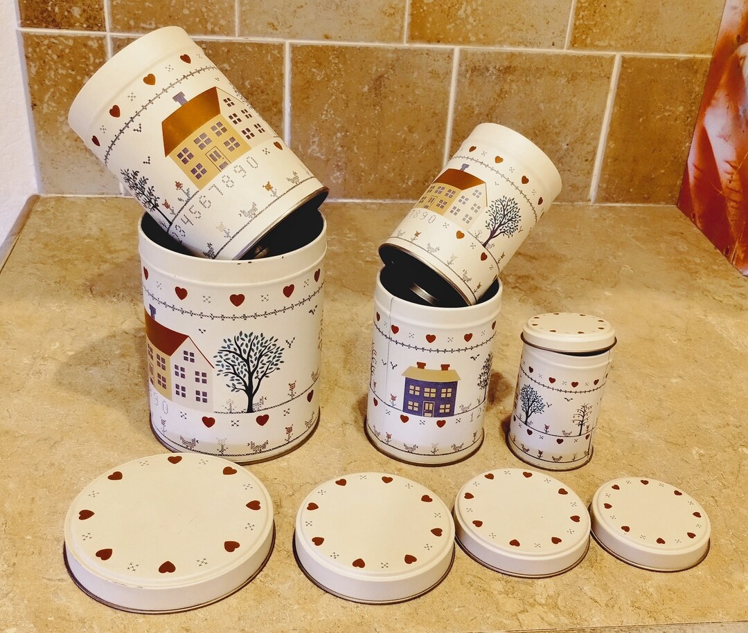 Collectible Stacking Tin Cans Set of Five Cute Home Sweet Home - Etsy