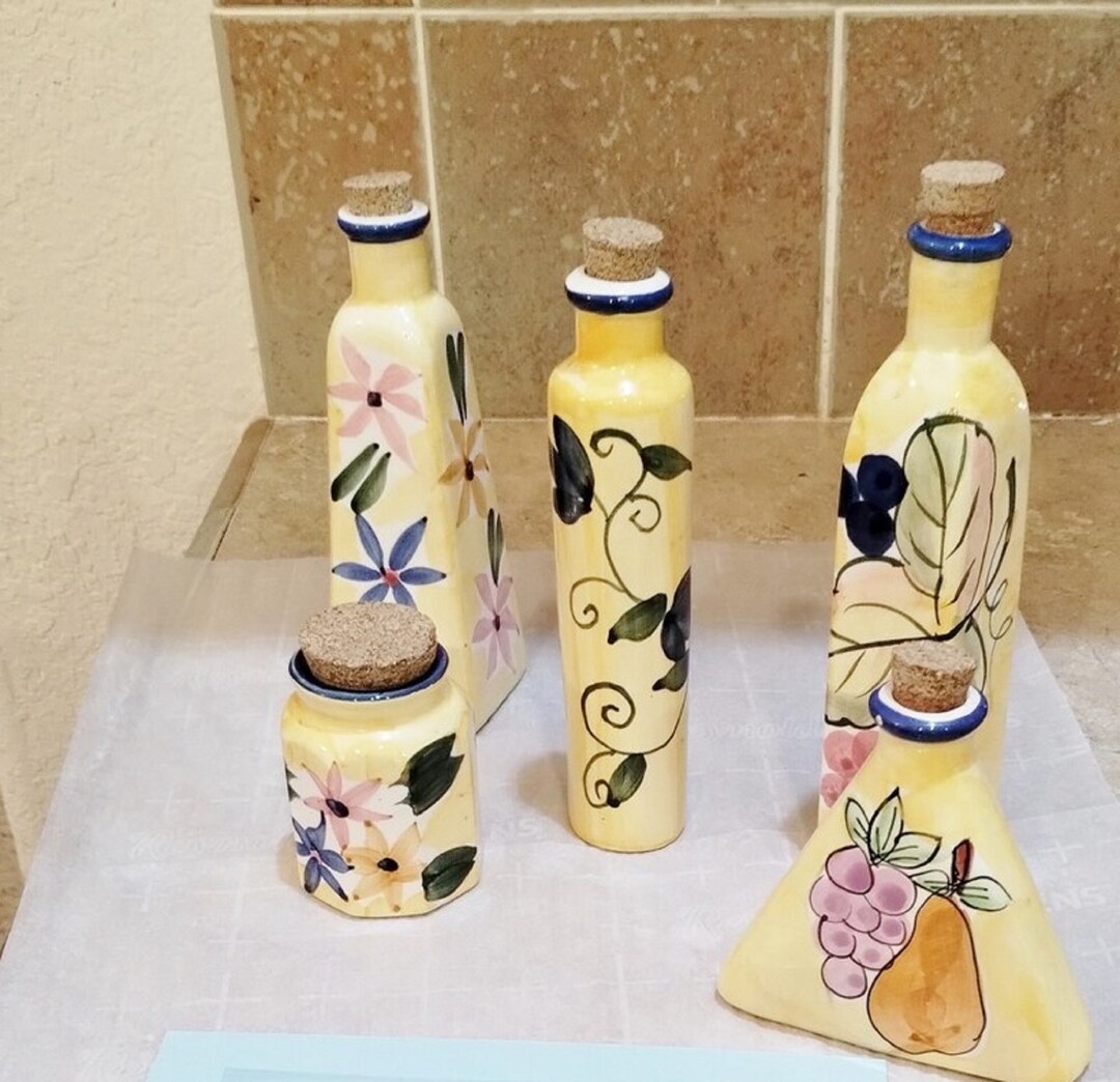 Vintage Ceramic Pottery Bottles With Corks, Set of 5 - Etsy