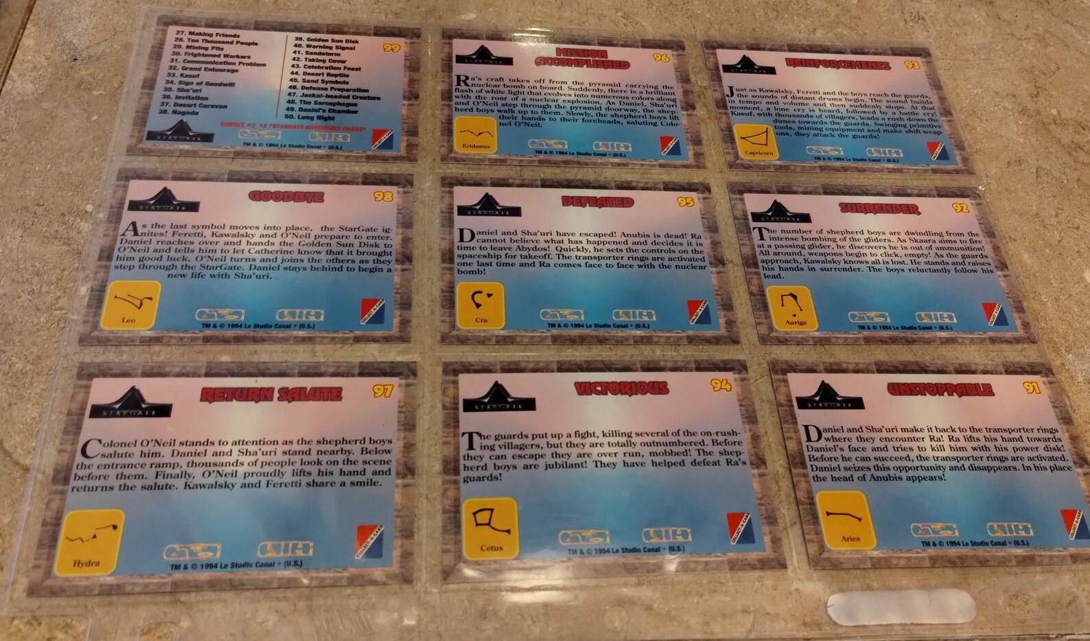 Stargate Trading Cards 1-99 Set ..by Lee Studio Canal 1994 in Plastic ...