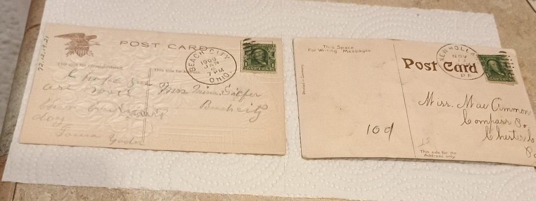 Two Ben Franklin One Cent Stamps on 100 Year Old Postcards BOTH for 10. ...