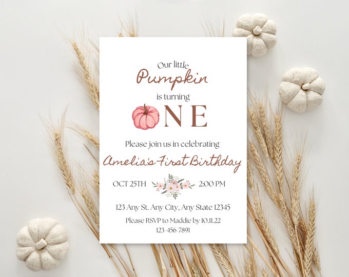 Editable Pumpkin First Birthday Invitation, Little Pumpkin Invitations ...