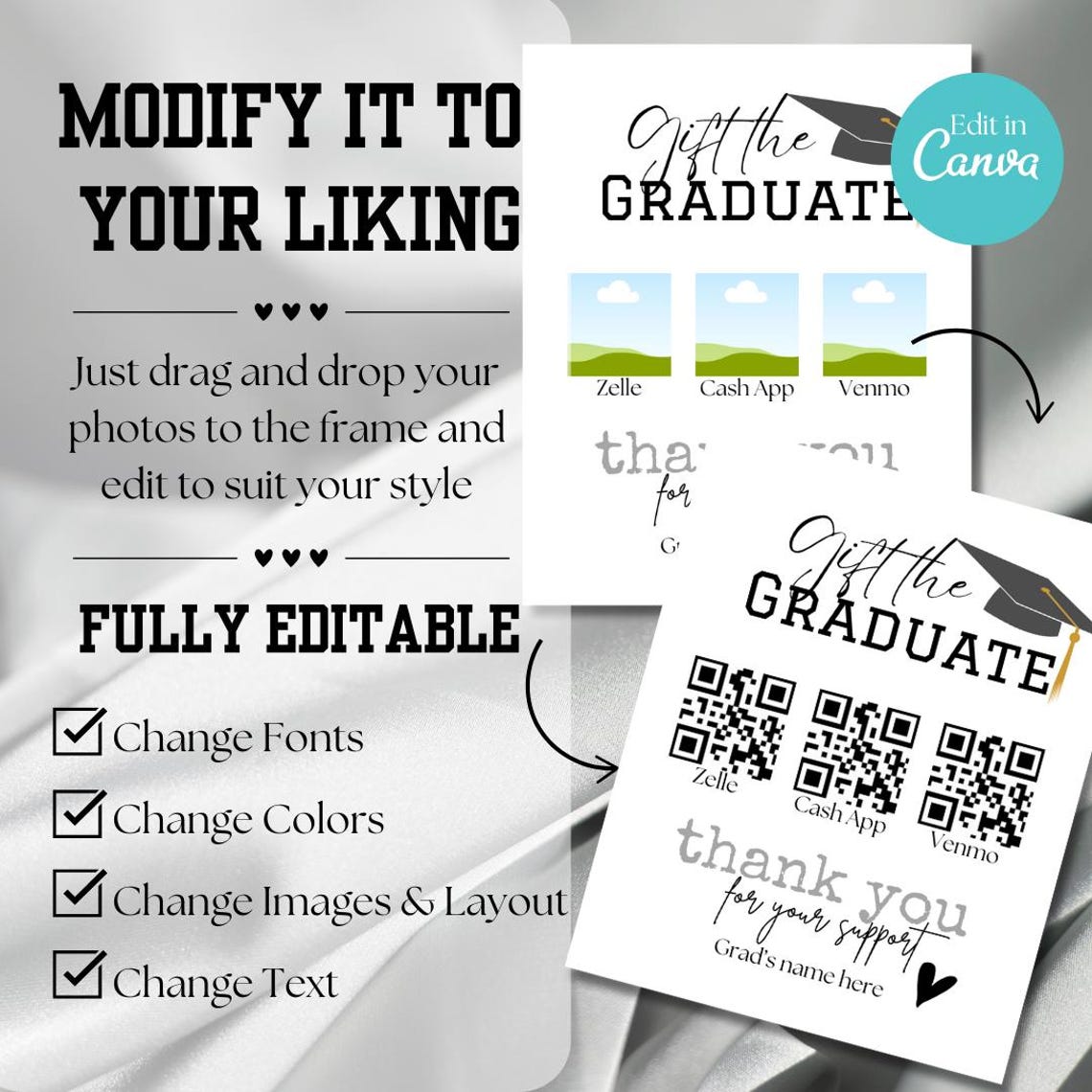 Personalized Graduation QR Code Sign: Scan to Pay Template (digital ...