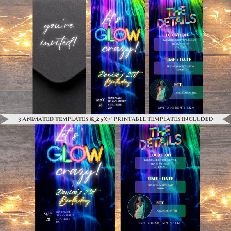 Glow Party Invitation Template: Neon Rave Birthday, Editable Canva ...