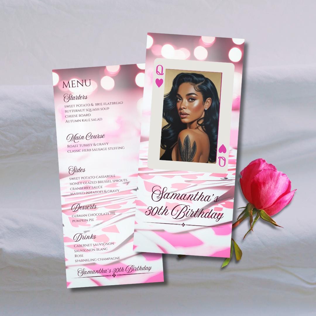 Editable Birthday Dinner Menu Template: Queen of Hearts Theme (4x9 ...