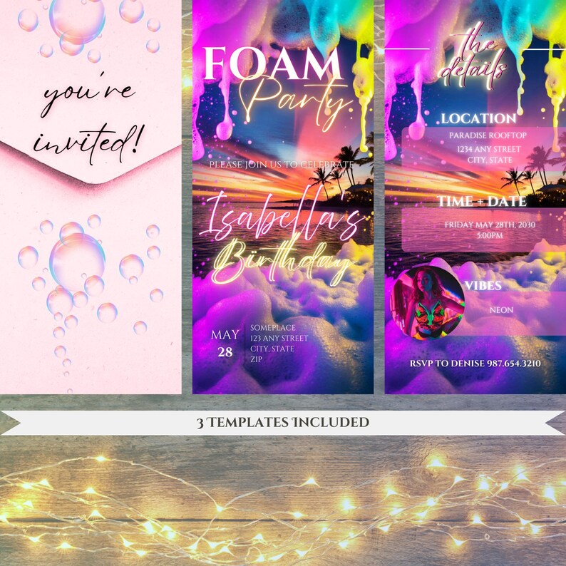 Foam Party Animated Birthday Invitation: Neon Glow (digital Download ...