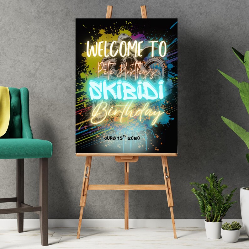 Neon Dirt Bike Printable Motocross Party Sign, Welcome Sign 18x24 ...